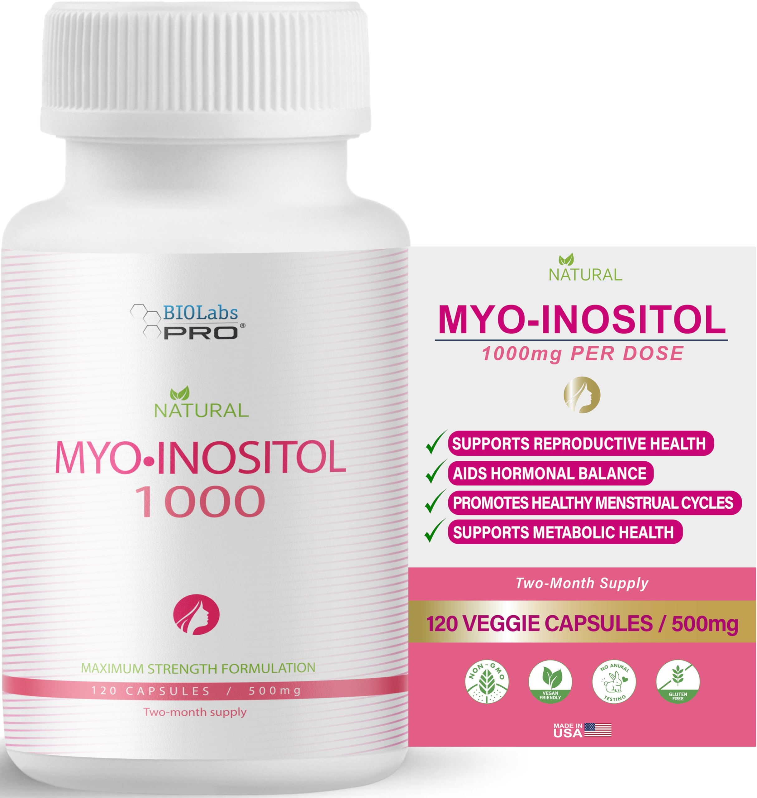 BIOLABS PRO Mio-Inositol 1000mg | Suplemento natural salud celular 120 ...