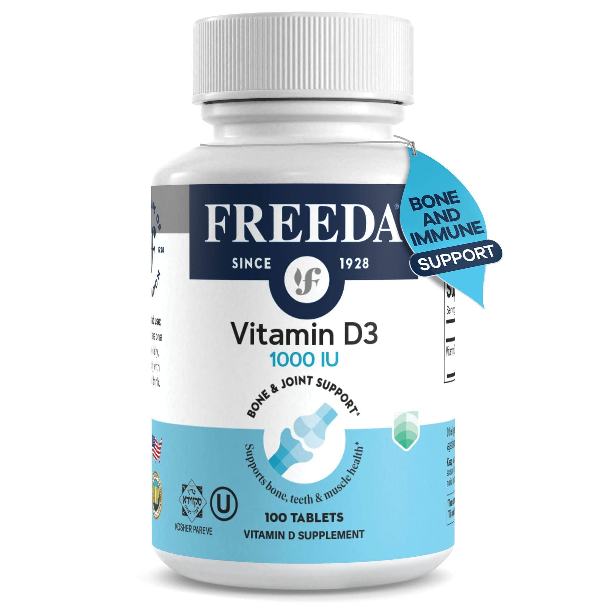 FREEDA Vitamina D3 1000 UI Tabletas Kosher Alta Potencia 100 Unidades ...
