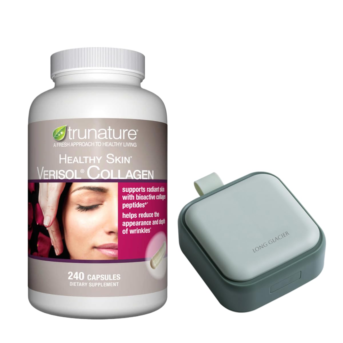 LONG GLACIER Colágeno Verisol 240 Cápsulas + Organizador Verde – VitaMex