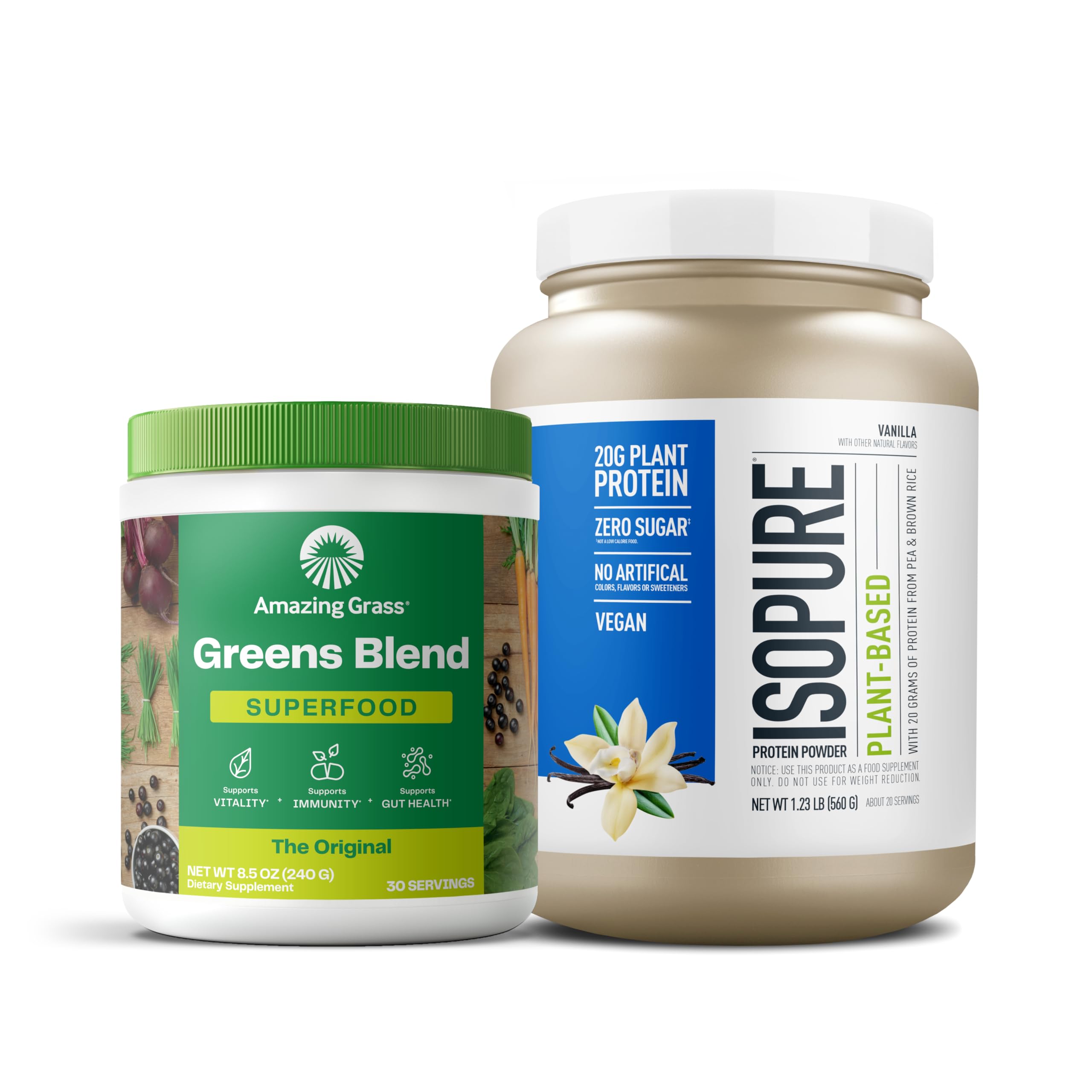 Amazing Grass Greens Original 30 porciones + Isopure Vegana Vanilla