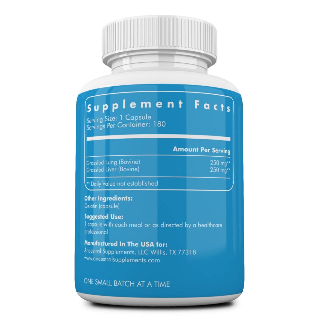 Ancestral Supplements Lung y Liver de res 500 mg cápsulas
