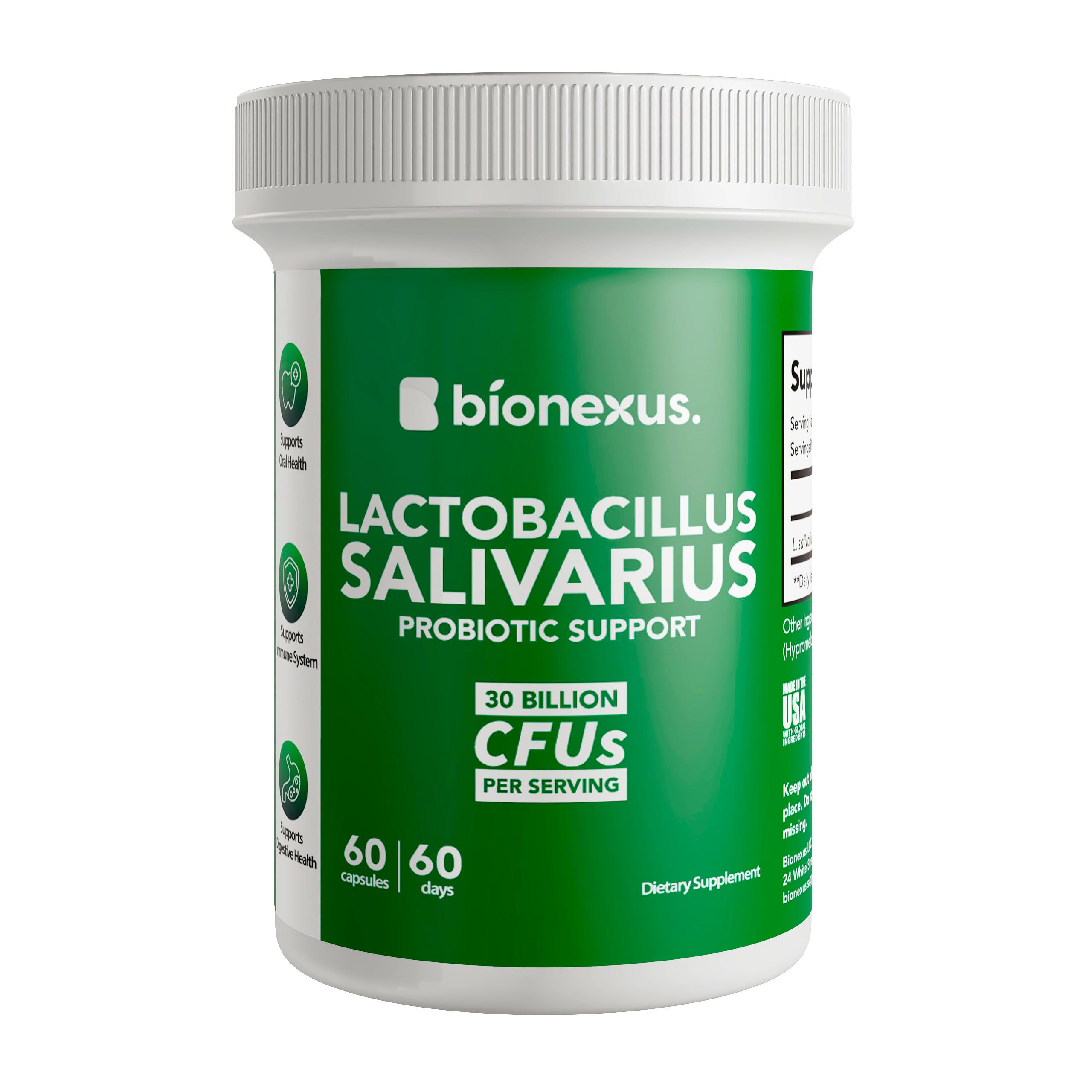 Bionexus Probióticos Lactobacillus Salivarius 30 Mil Millones 60 Cápsulas