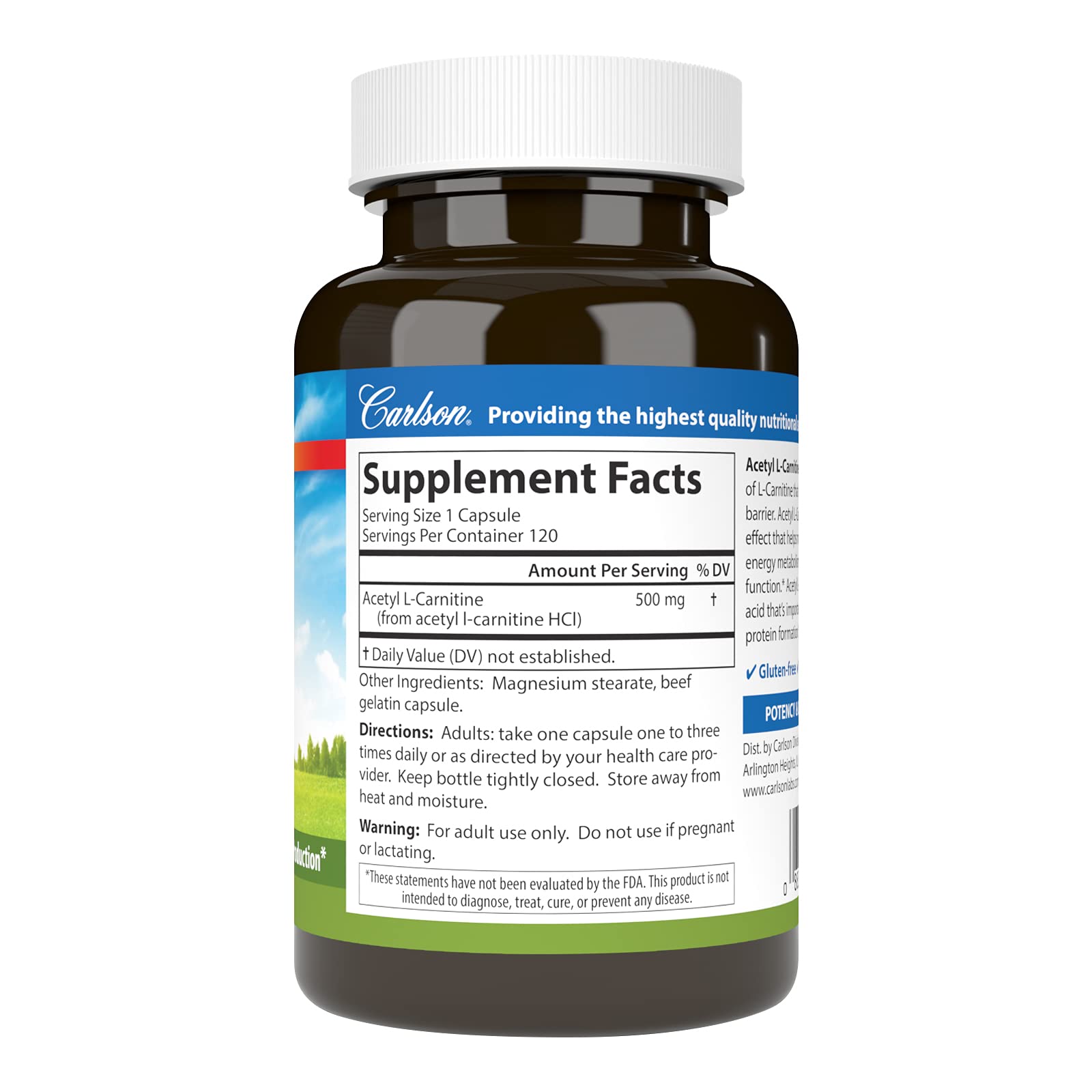 Carlson Acetil L-Carnitine 500 mg cápsulas 120 uds