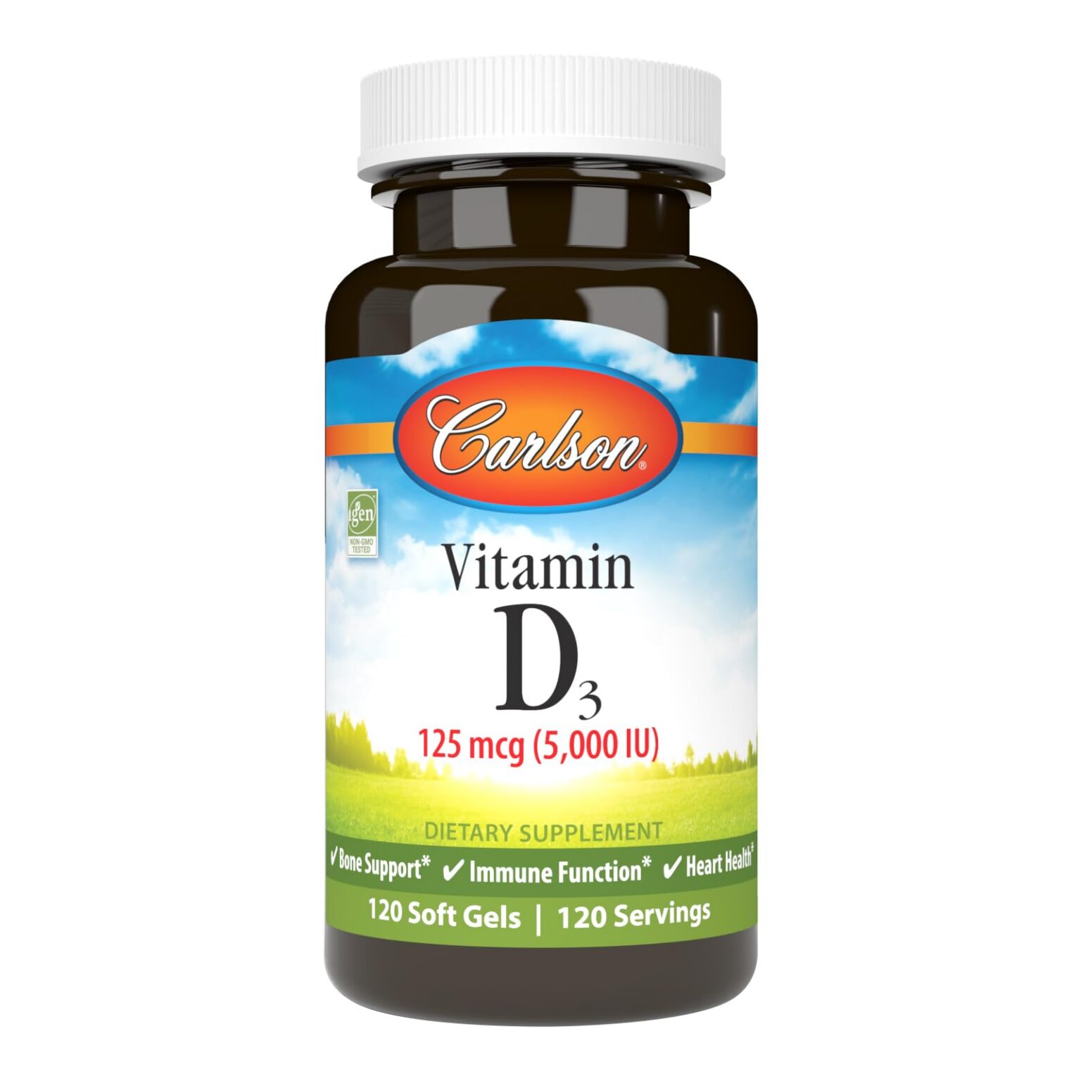 Carlson Vitamina D3 5000 UI Suplemento Salud Ósea y Muscular 120 Caps