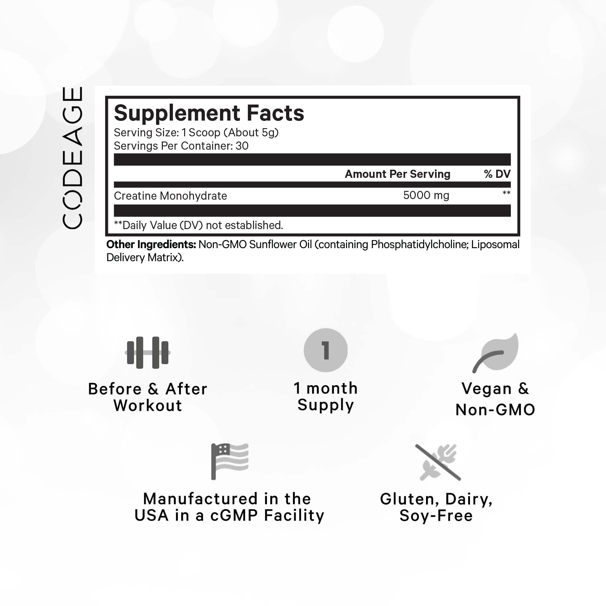 Codeage Liposomal Creatine Powder 5000 mg Monohidratada 30 porciones