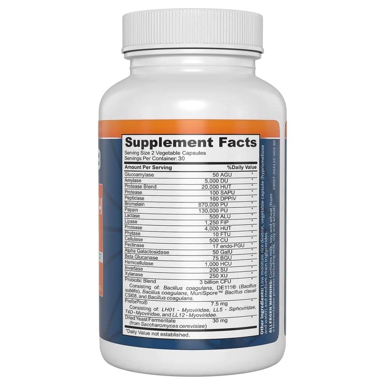 NUU3 Gut Health 365 | Probióticos y Enzimas Digestivas, 60 Cápsulas