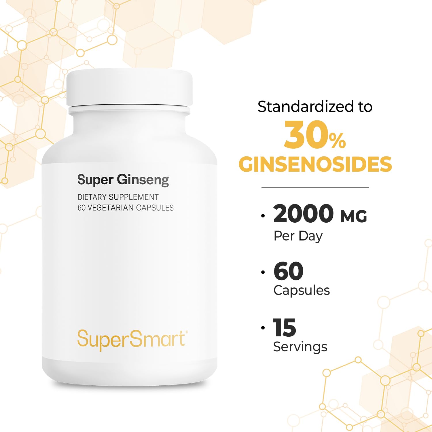 Supersmart Ginseng Radix Panax 30% Ginsenósidos 60 Cápsulas Veganas