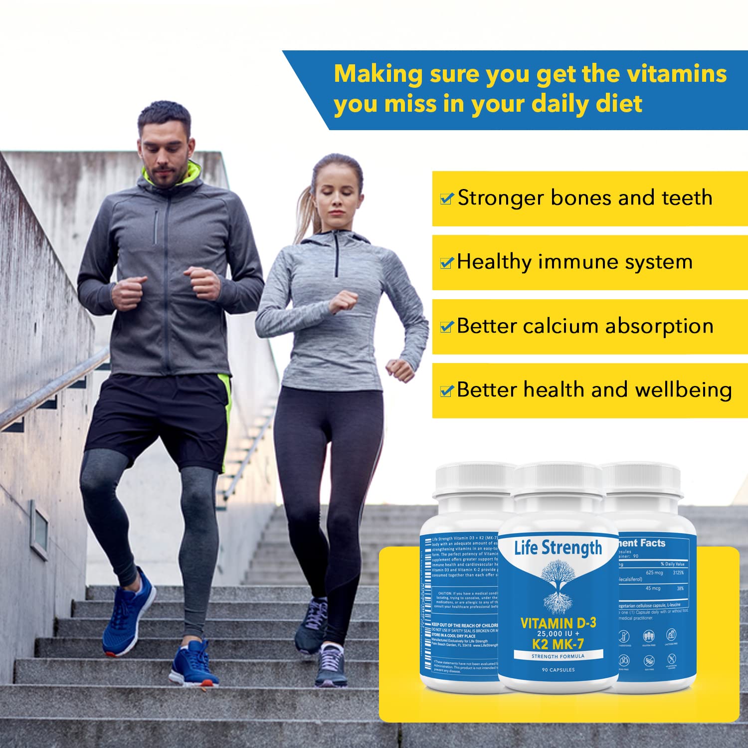 Suplemento Vitamina K2 MK7 + D3 25000 IU LifeStrength | Apoyo Óseo