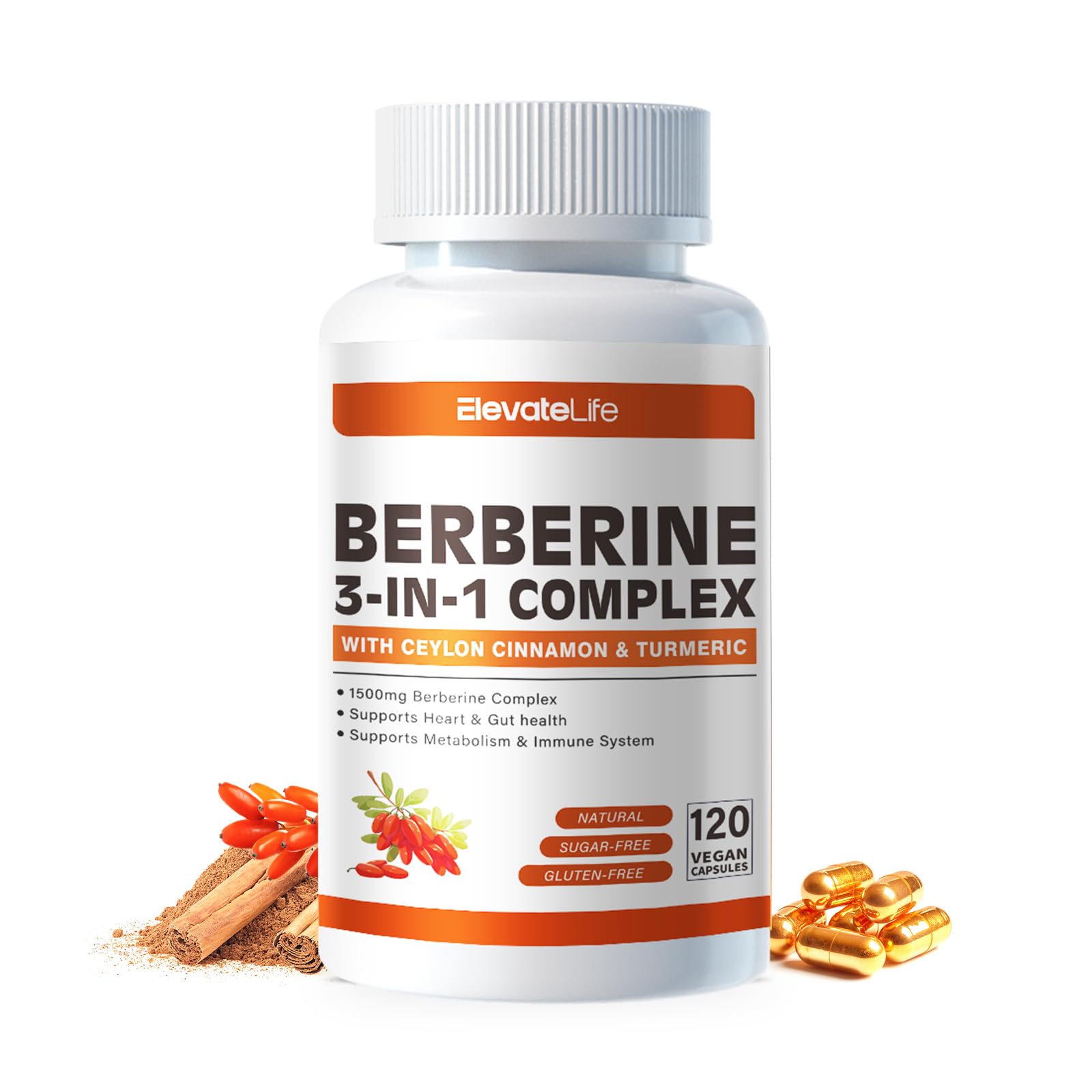 Suplemento Berberina ElevateLife 1500mg 120 cápsulas con canela de Ceilán