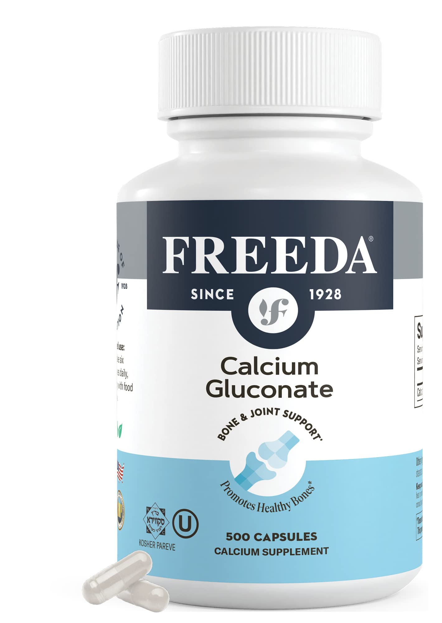 Calcio gluconato vegano kosher 500 cápsulas sin vitamina D