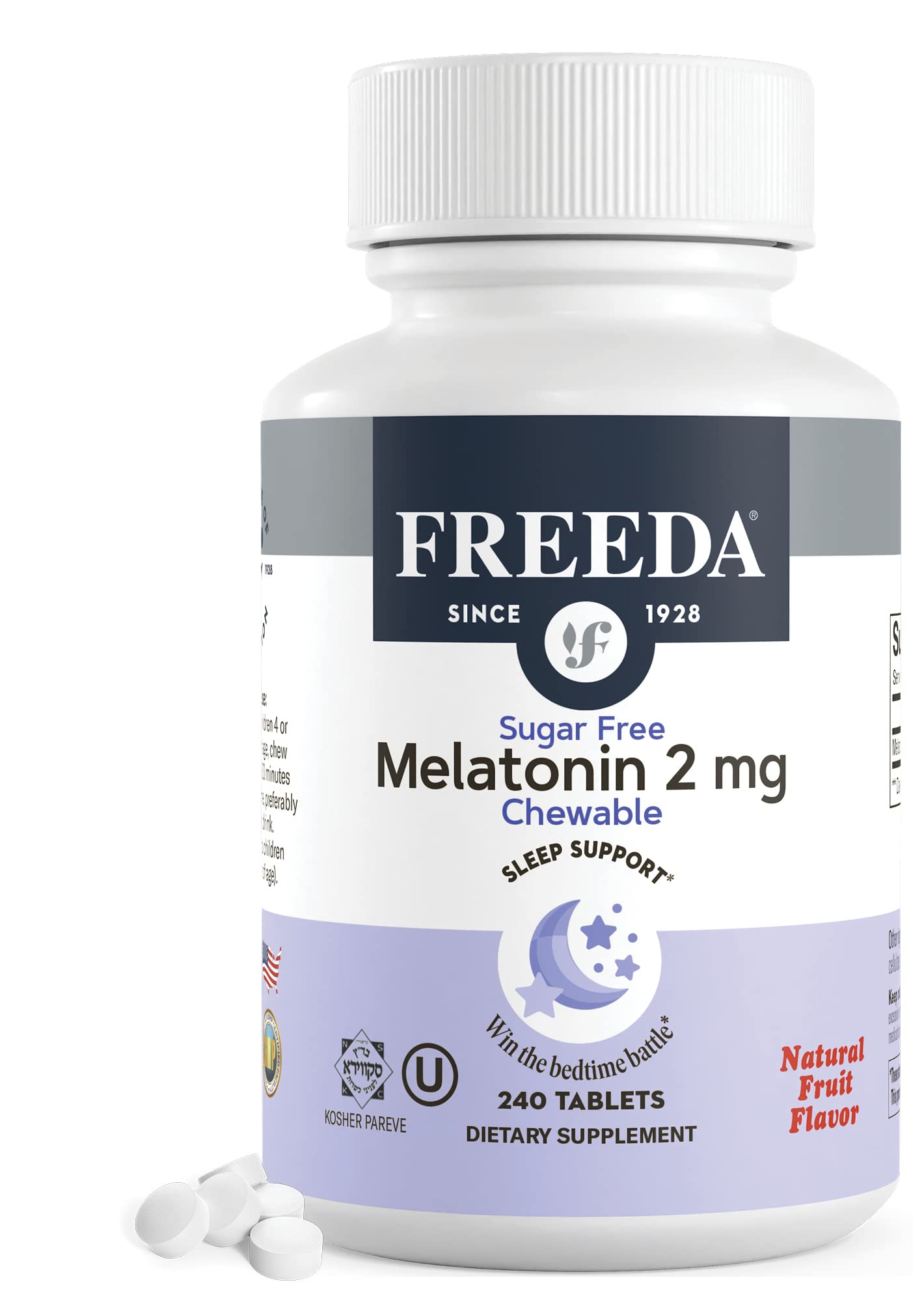 Freeda Melatonina 2mg Masticable Sin Azúcar 240 Tabletas Apoyo Sueño