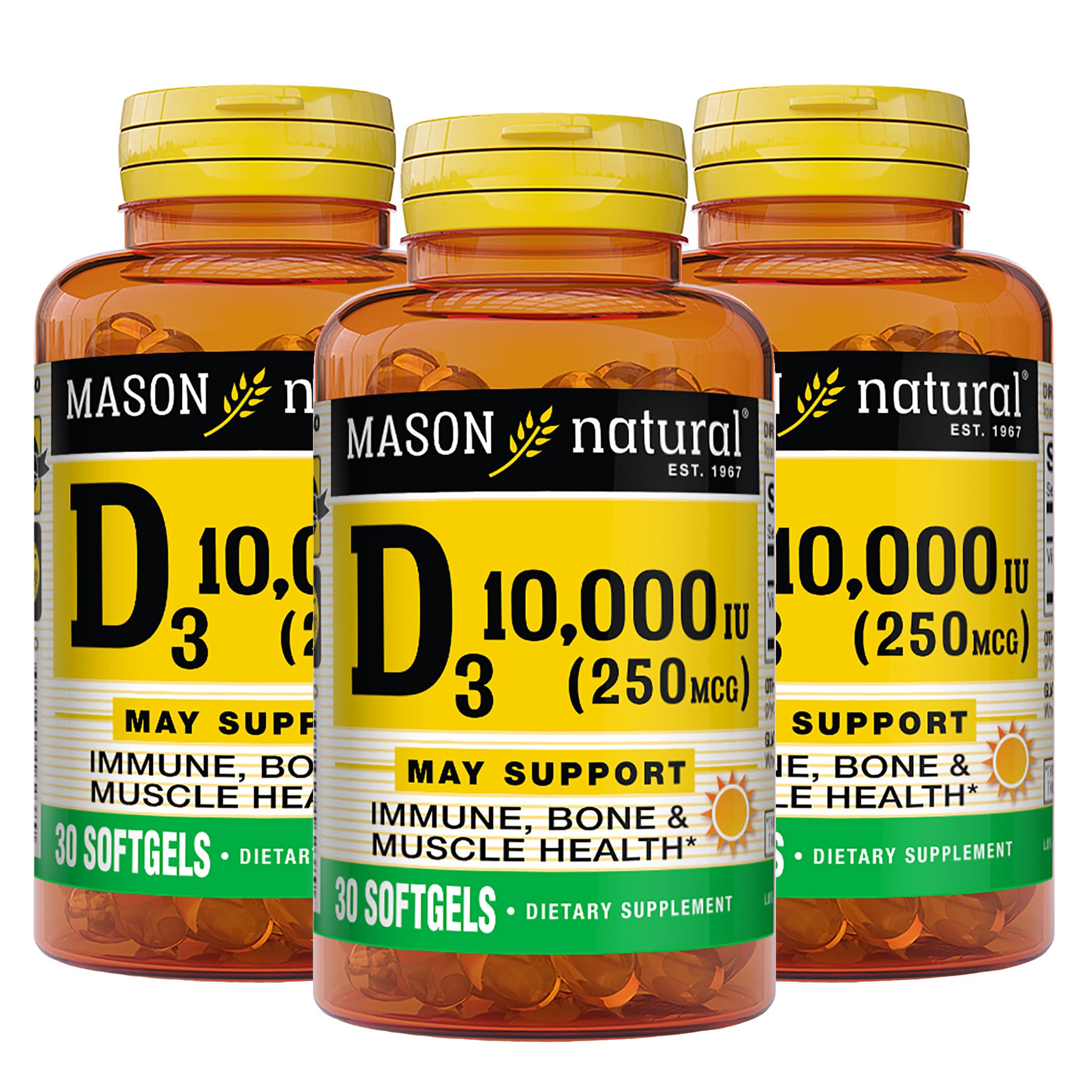 MASON NATURAL Vitamina D3 10000 UI Alta Potencia 30 Cápsulas