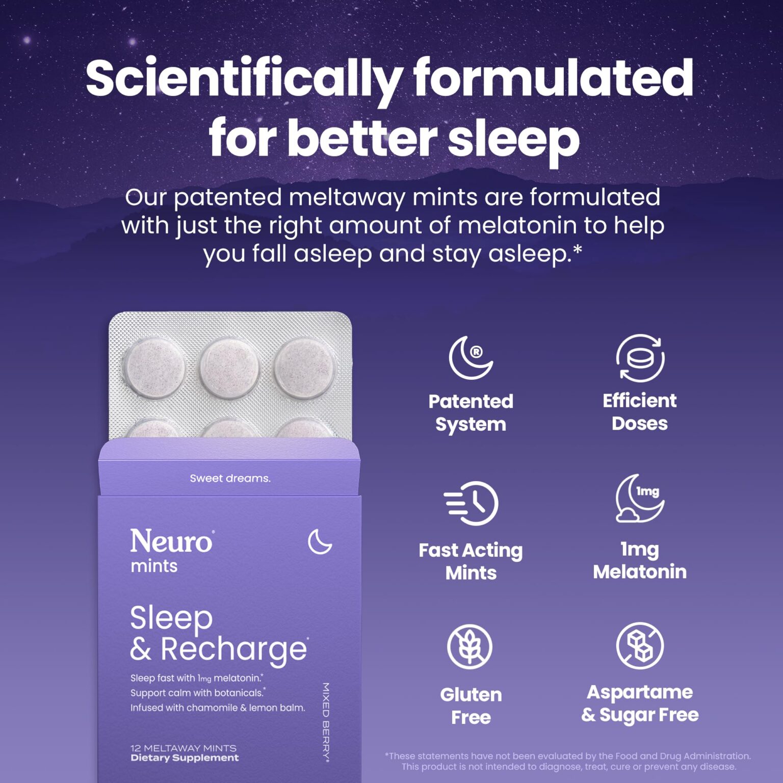 Neuro Melatonina 1 mg Mentas para Dormir - Sabor Bayas Mixtas