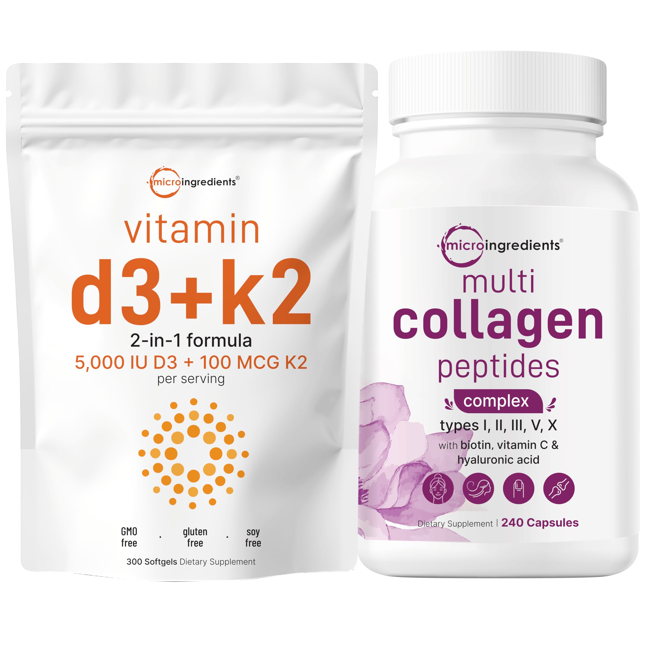D3 5000 UI + K2 100 mcg Softgels y Colágeno 240 cápsulas