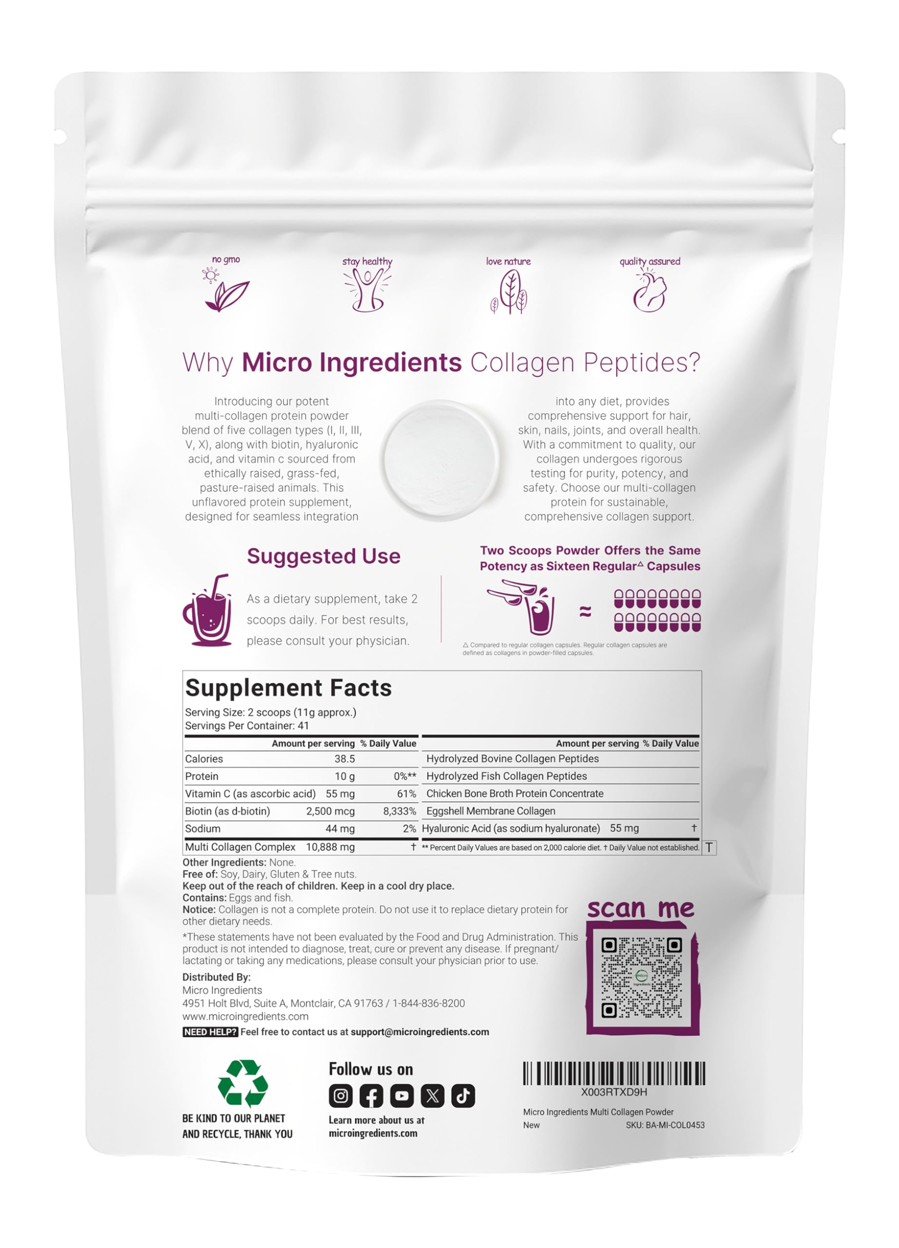 Micro Ingredients Multi Collagen y Lions Mane 2 Pack | Grass-Fed Peptides