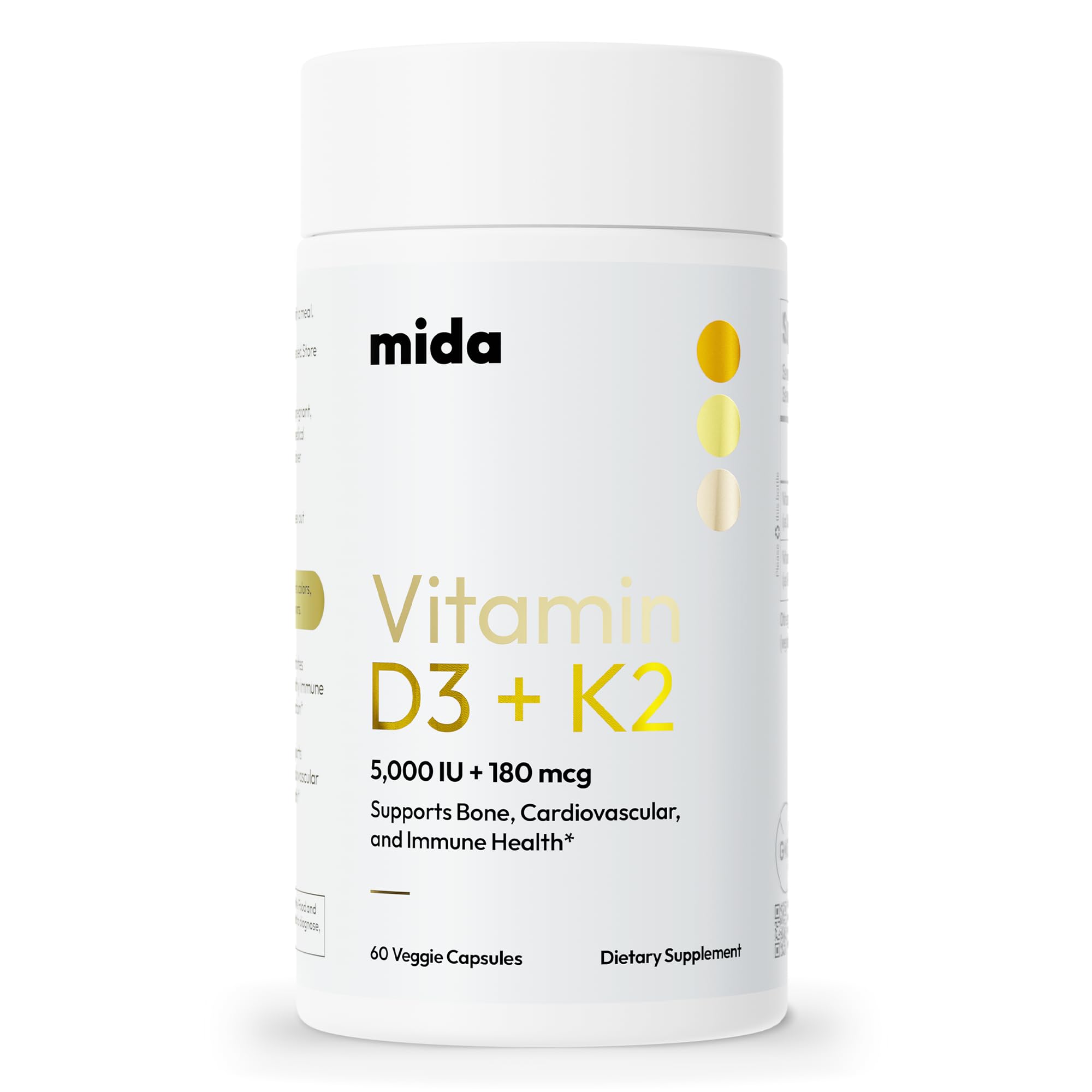 Mida Health D3 K2 5000 UI MK-7 60 porciones cápsulas