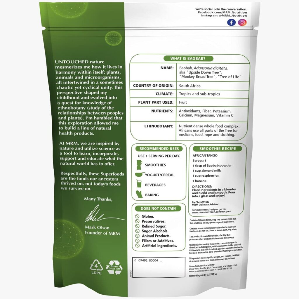 MRM Baobab Orgánico en Polvo: antioxidante y salud digestiva