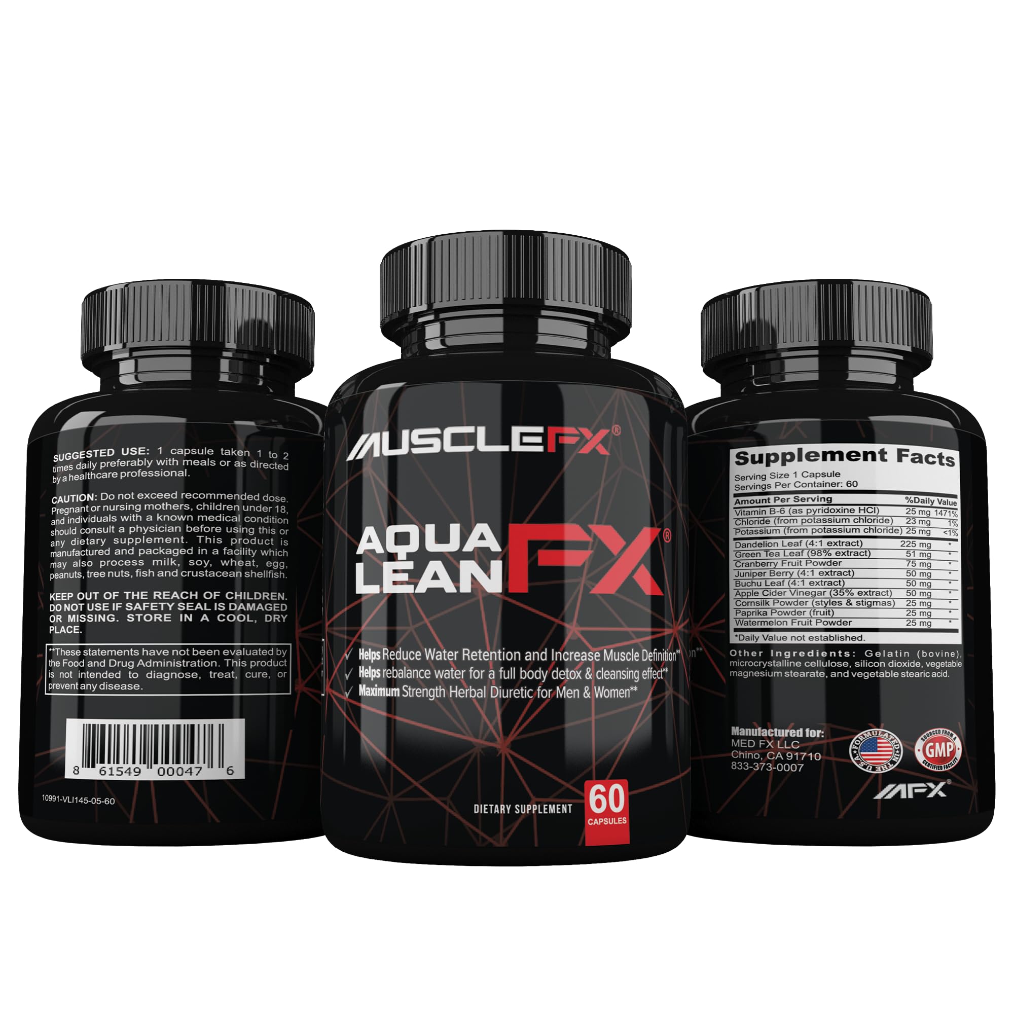 MUSCLE FX AquaLean FX 60 Cápsulas Diuréticas Para Retención de Agua
