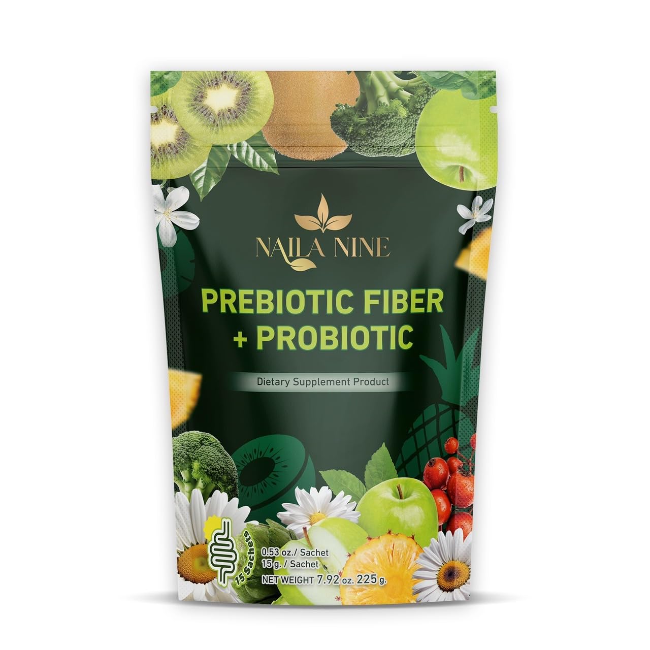 NAILA NINE fibra prebiótica sabor manzana y kiwi 15 sachets