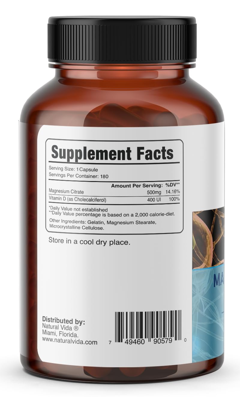 Natural Vida Magnesio Citrato 500 mg con Vitamina D