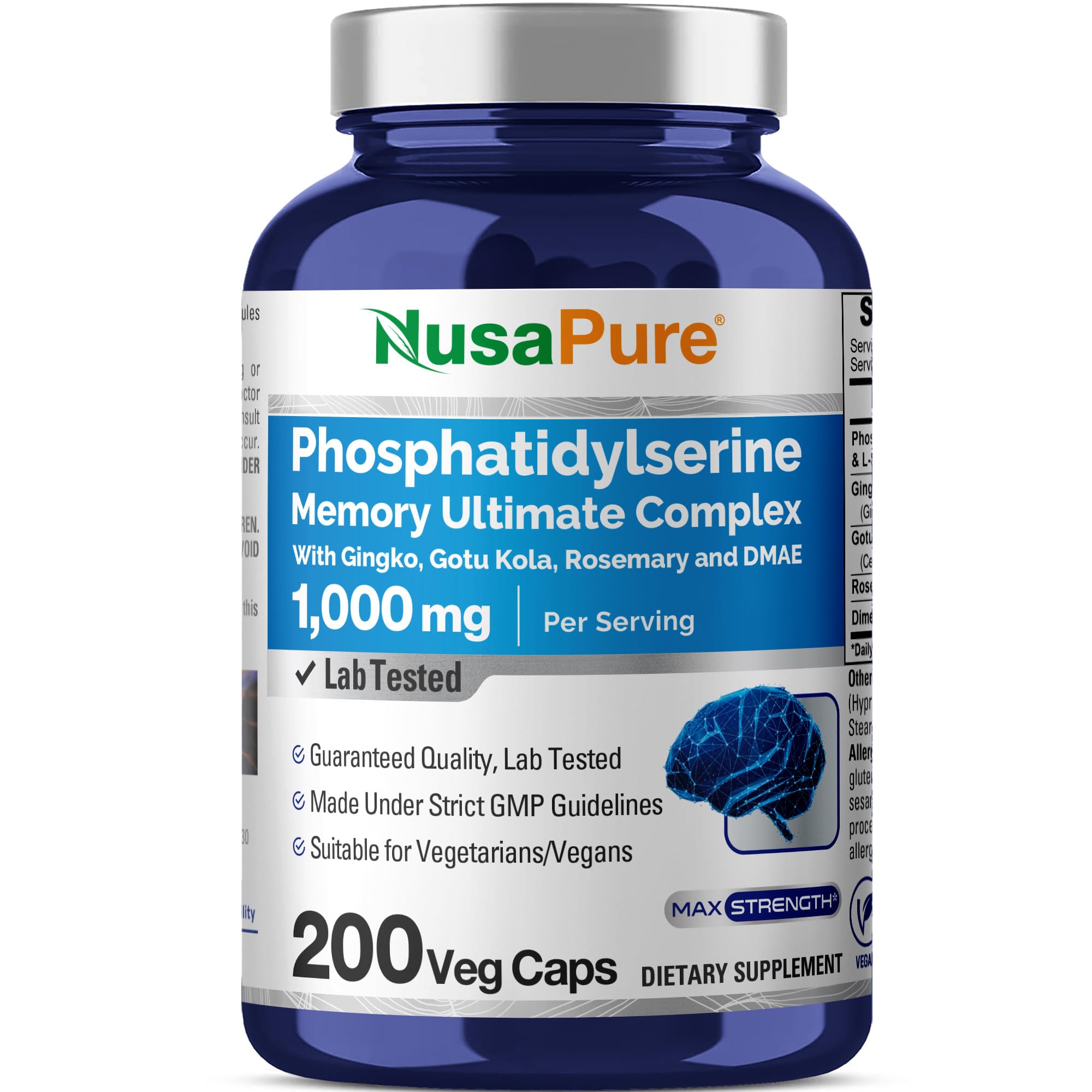 fosfatidilserina memory complex 1000 mg 200 cápsulas veganas