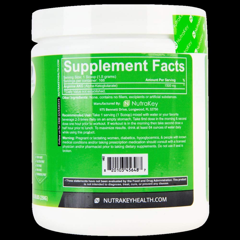 Arginina NutraKey polvo 250 g para suplementación