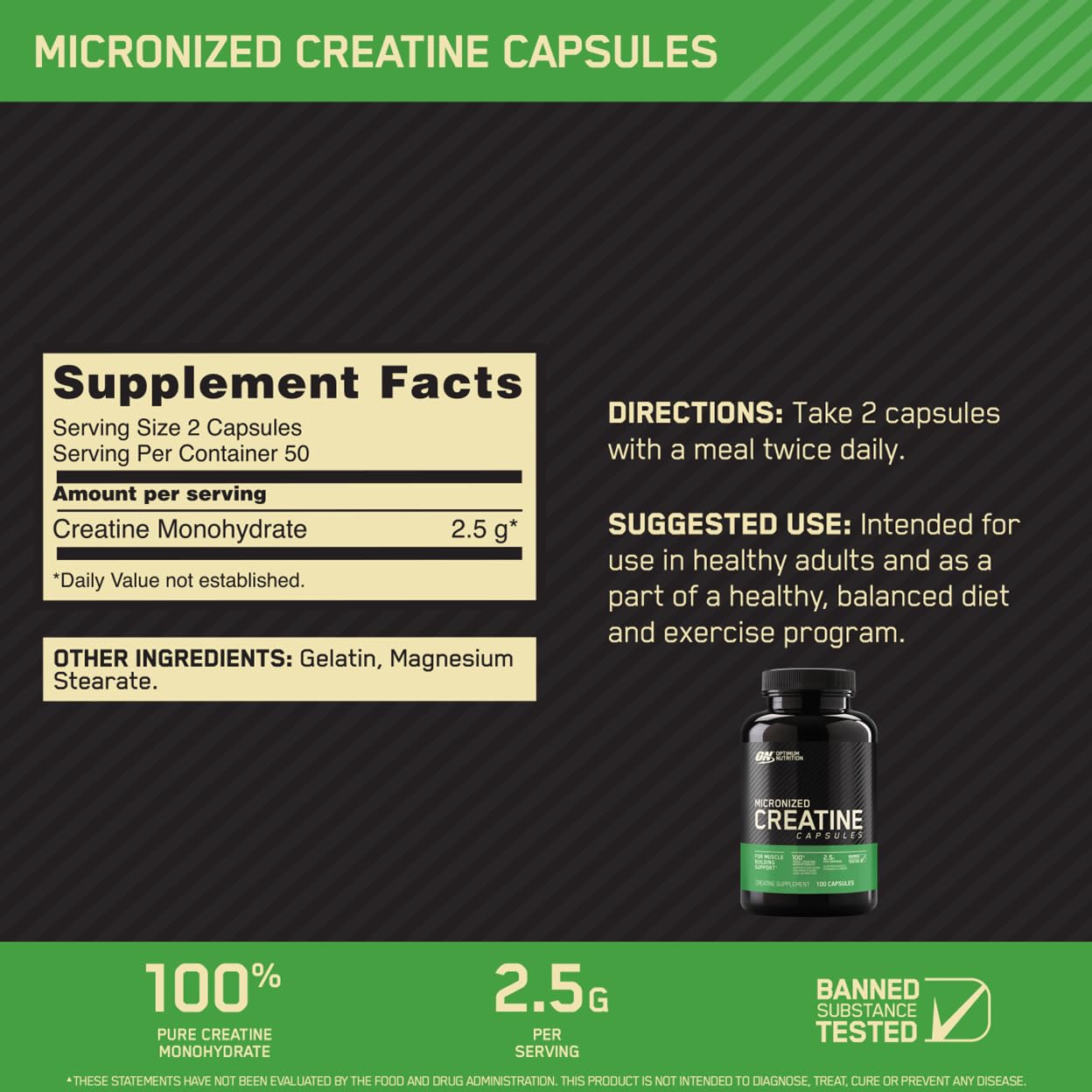 Optimum Nutrition Creatina Monohidrato 100+90 cápsulas