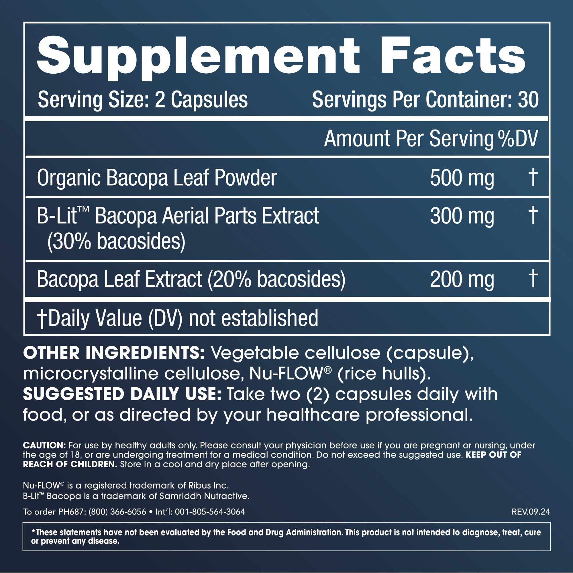ProHealth Bacopa 1000mg | Triple Prueba de Laboratorio | 60 Cápsulas