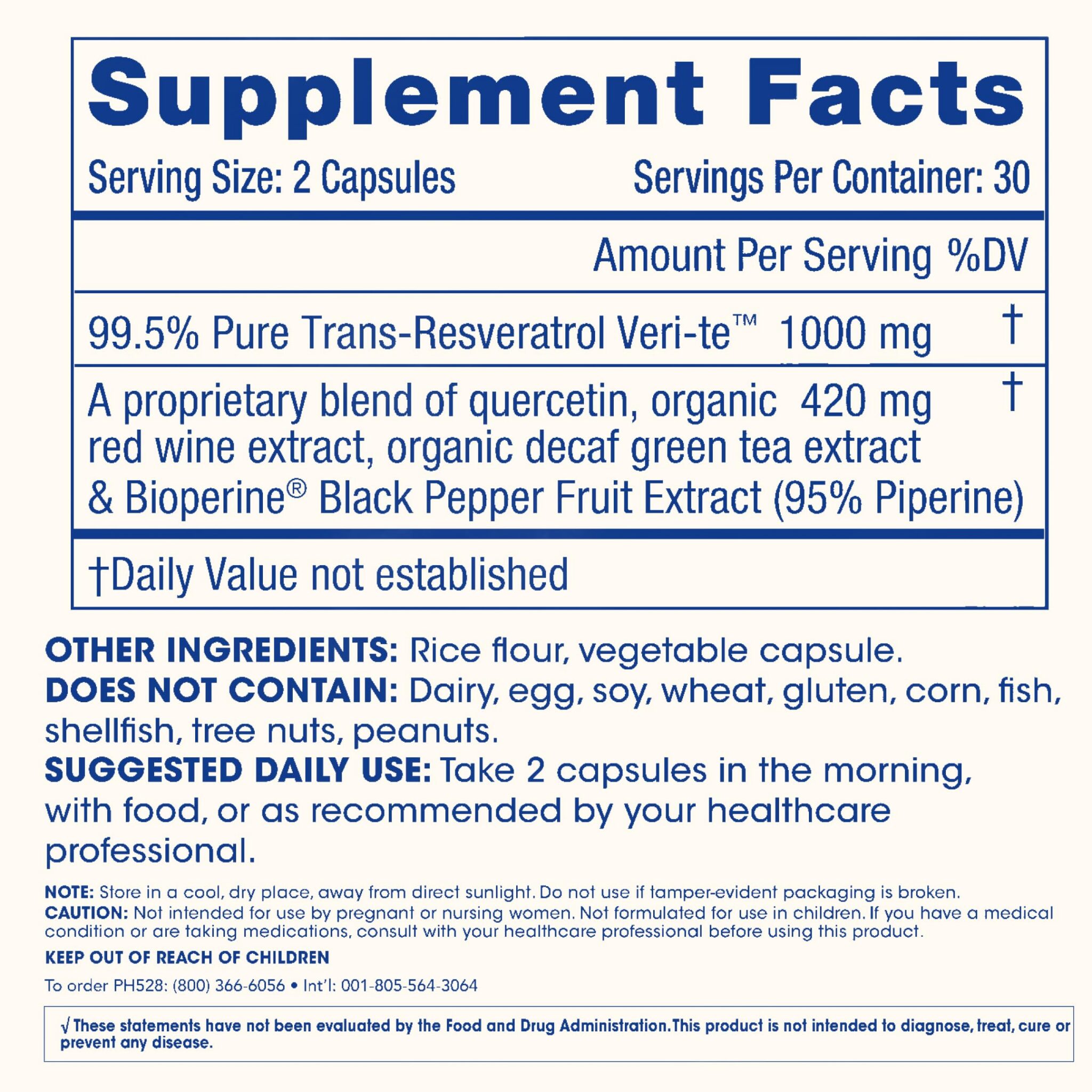 ProHealth Trans-Resveratrol 1000 mg quercetina 30 porciones