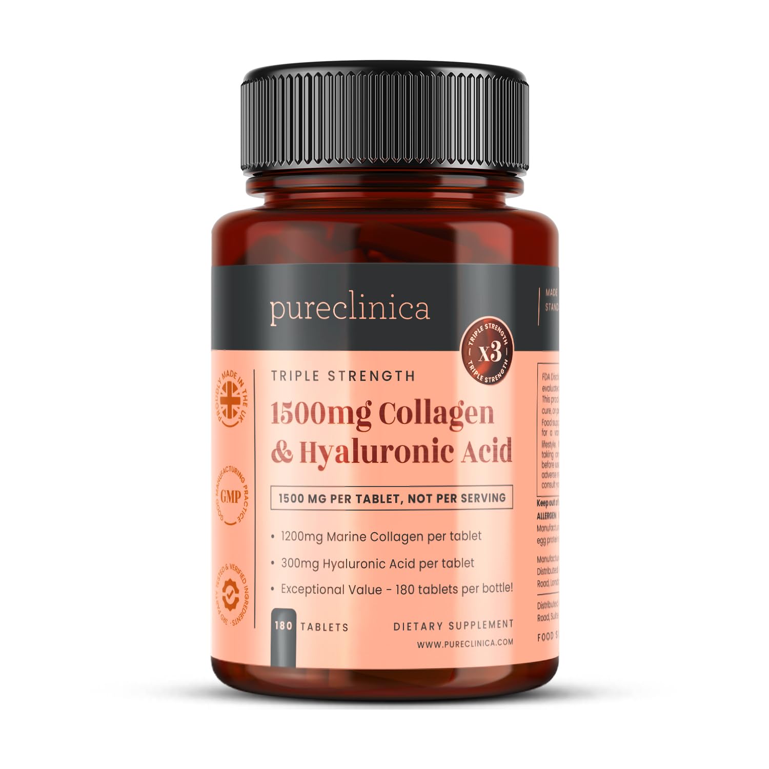 pureclinica UltraColl colágeno 4 tipos 1500 mg tabletas 180
