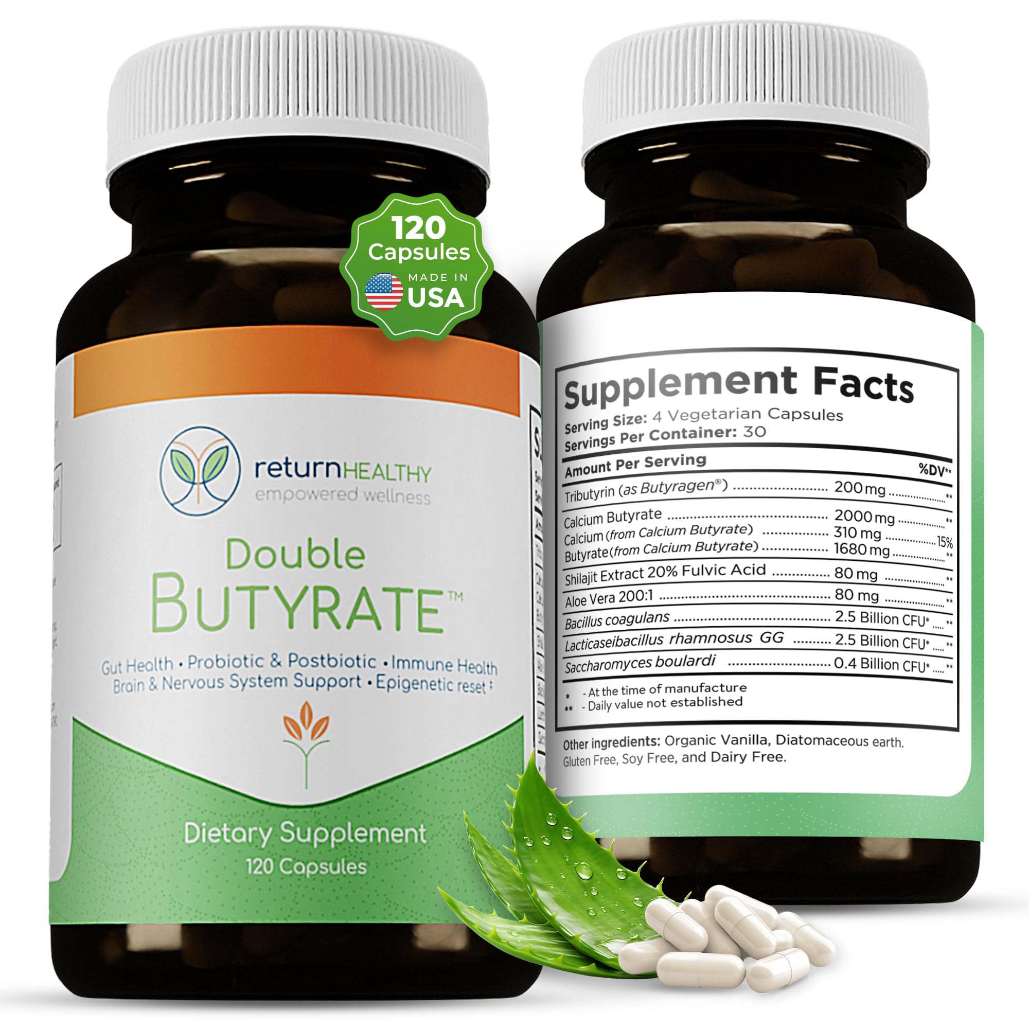Return Healthy doble butirato suplemento salud intestinal - 120 cápsulas