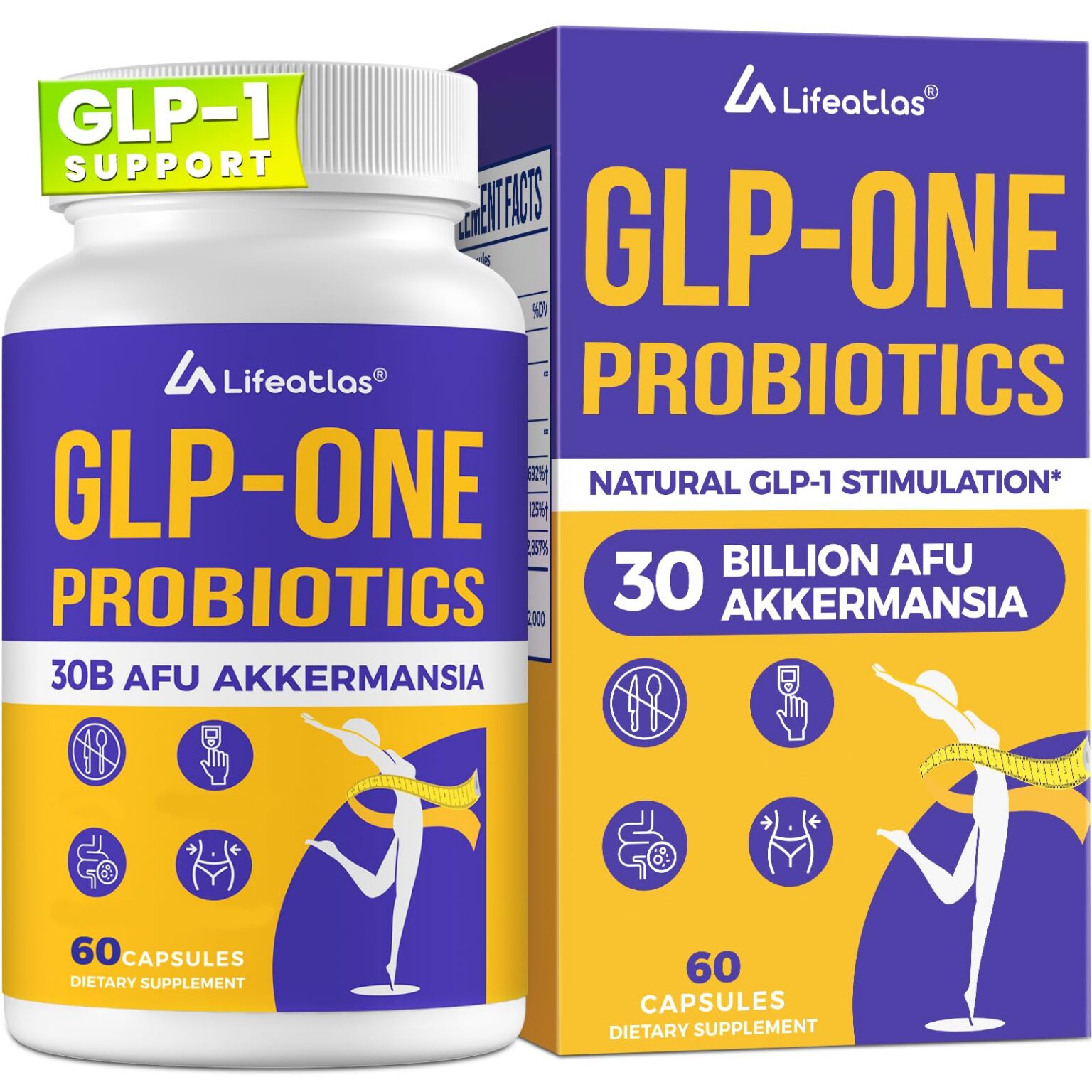 Suplemento GLP-1 Lifeatlas con Probiótico Akkermansia 300B AFU