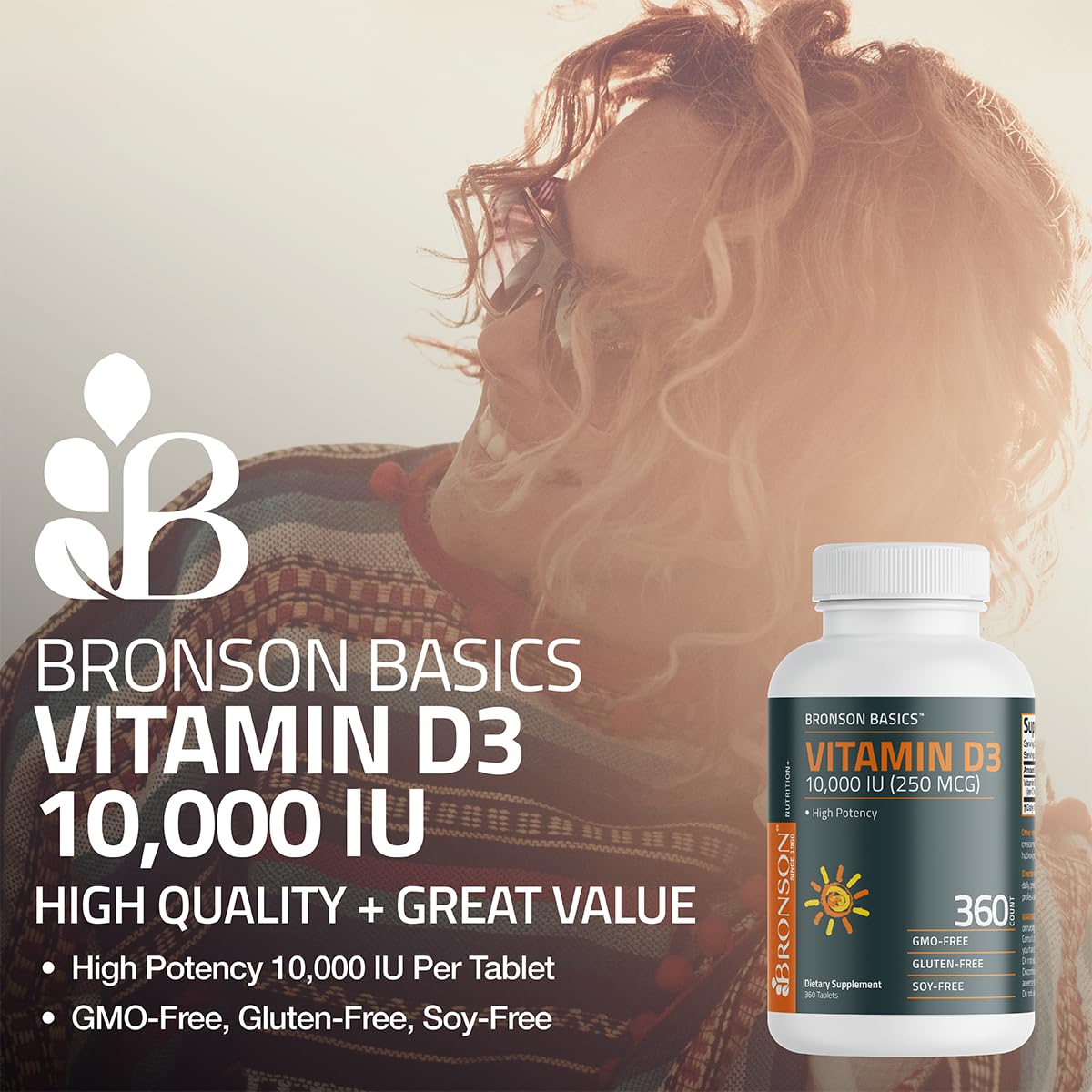Bronson | Vitamina D3 10000 UI 360 Tabletas Apoyo Inmunológico y Muscular