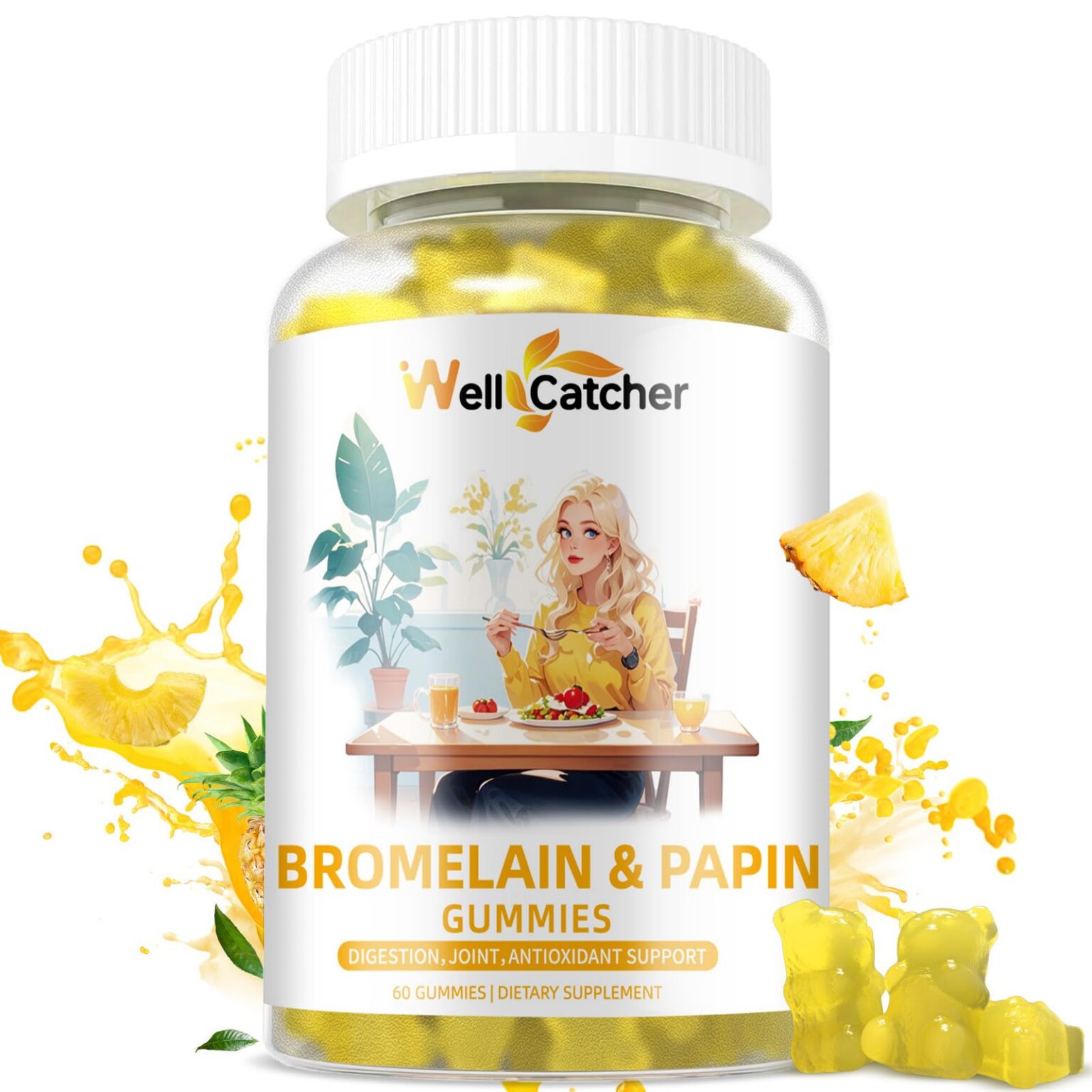 Gomitas Bromelina Papaína Wellcatcher 60 gomitas