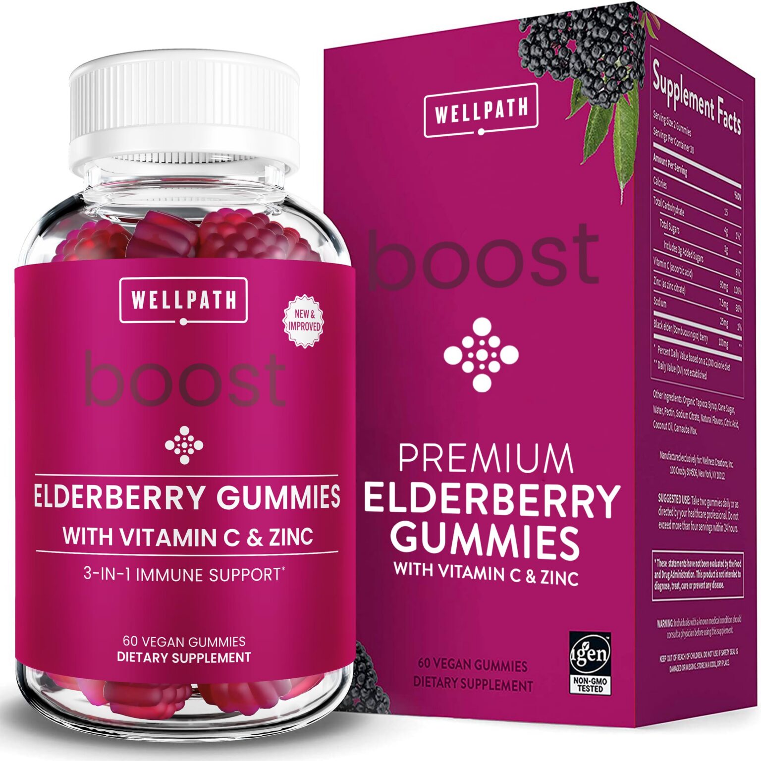 WellPath Boost Gomitas de Saúco con Vitamina C y Zinc para Inmunidad 60